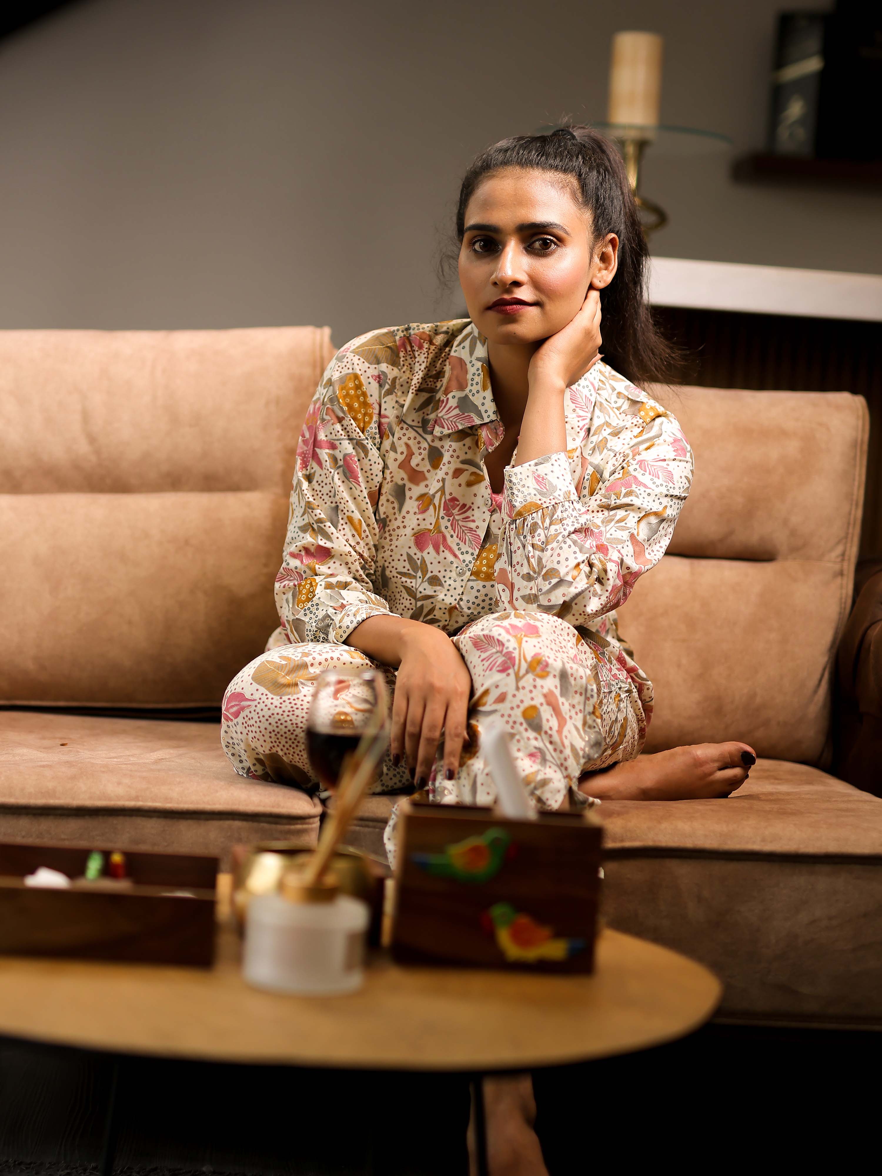 Shop Latest Cream 3/4th Sleeve Co-ords Set Online – Hassu's